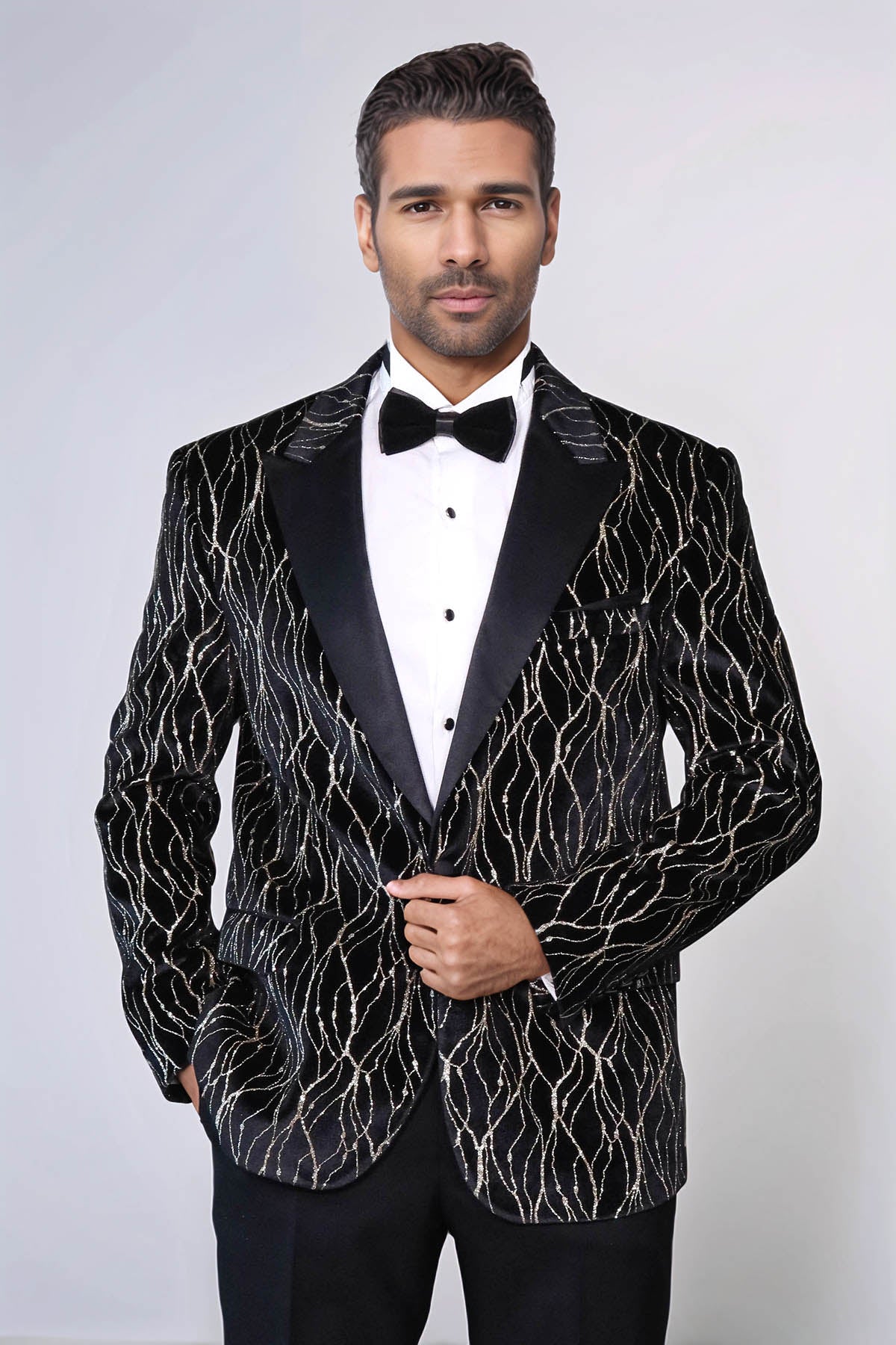 Gold Patterned Black Men Prom Blazer - Wessi – Wessi Wholesale