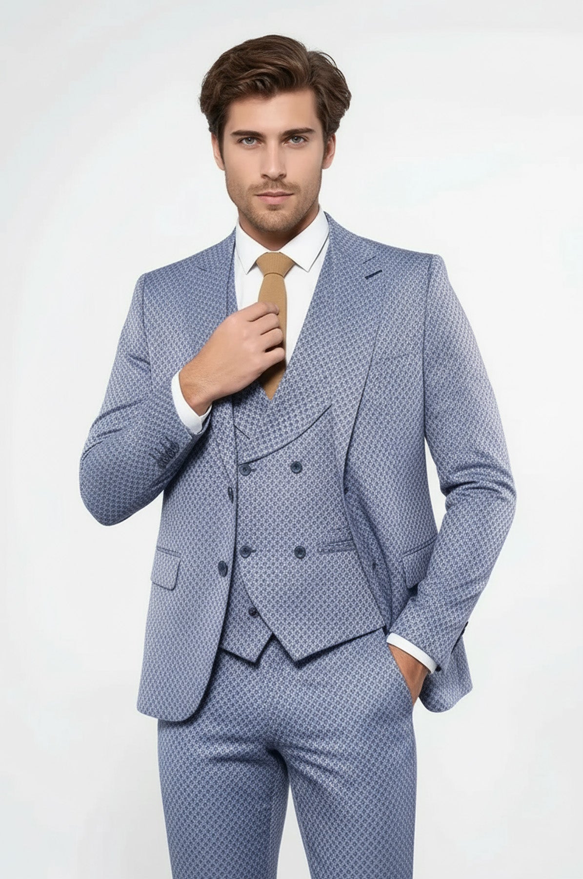 Self Patterned Vested Blue Suit - Wessi – Wessi Wholesale