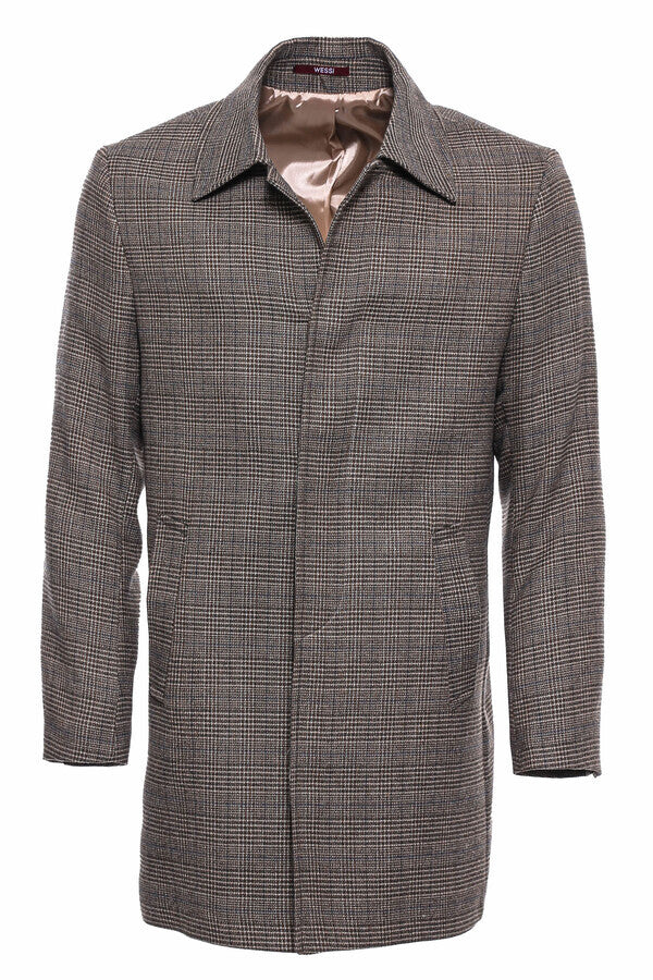 Brown Checked Hidden Button Coat - Wessi – Wessi Wholesale