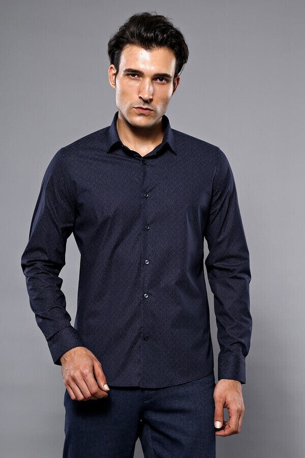 Patterned Navy Blue Men's Shirt - Wessi – Wessi Wholesale