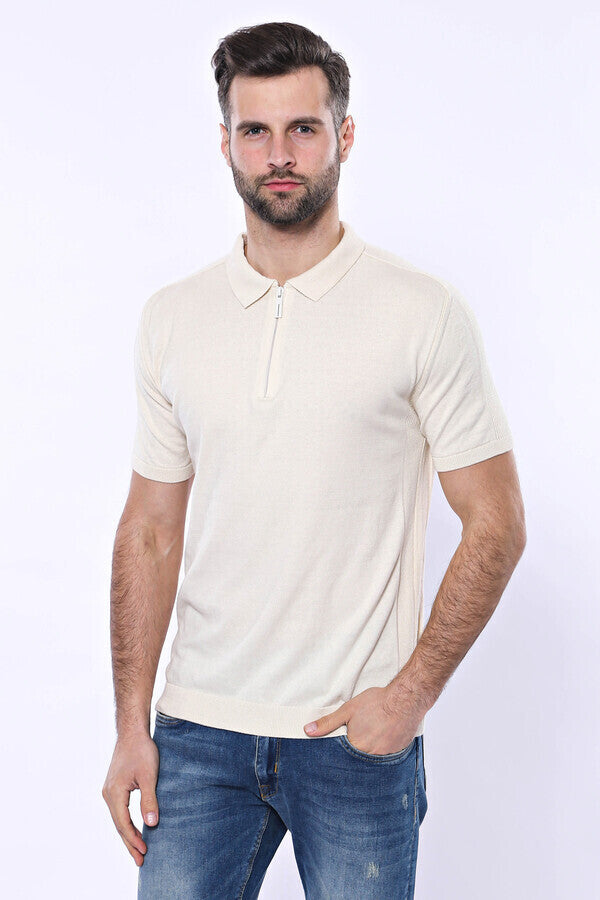 Polo Neck Plain Cream T-Shirt - Wessi – Wessi Wholesale